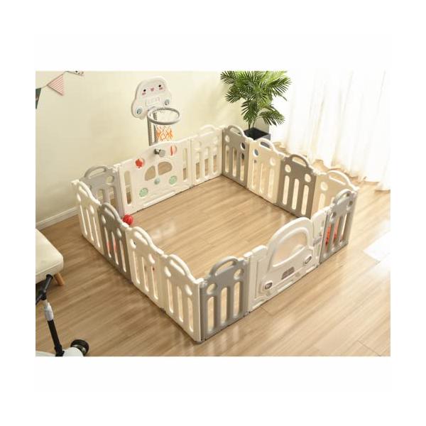 ベビーサークルベージュ/14枚セット/-・Size:14枚セットStyle:ベビーサークル・4in1，1台4役サークル+ブランコ+滑り台+バスケットゴール，家で遊園地を作れます・ハンドル+音が鳴るドアパネルごっこ遊びで視力や聴力など基本的な...