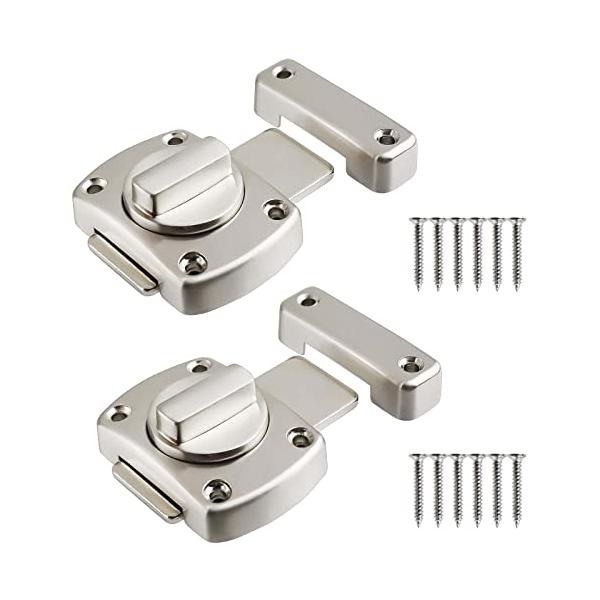 回転式・素材チャイルドロック は高品質の金属製で、丈夫で壊れにくく、耐腐食性で錆びにくい。・梱包ベッドルームアンチロックゴデット（約4.5*4.2cm）を2個、小ネジ（8個）を同梱してお届けします。 ドアロック全体は頑丈で、耐久性に優れてい...