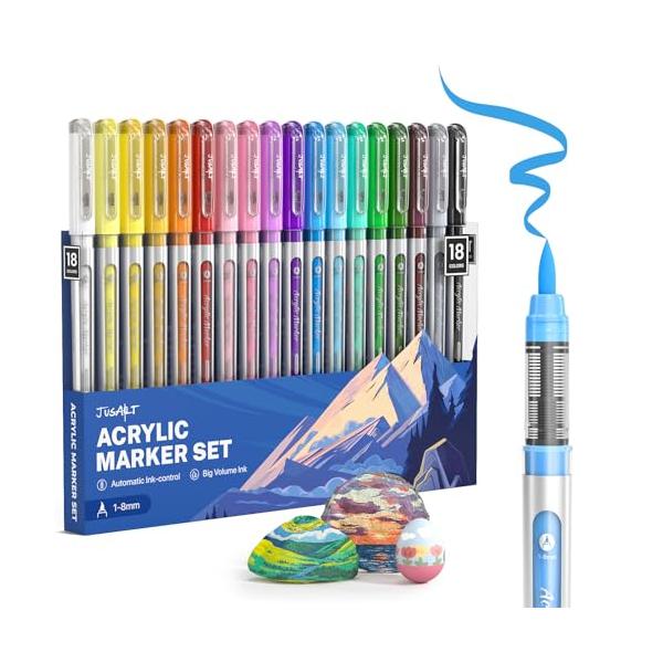 18色18色。/1 Count (Pack of 18)/JA-ZYMKB-18・Style:18色・鮮やかで不透明なカラー: この18色のアクリルペイントマーカーセットは、高品質な水性インクを使用しており、鮮明なカバー力を提供します。レイ...