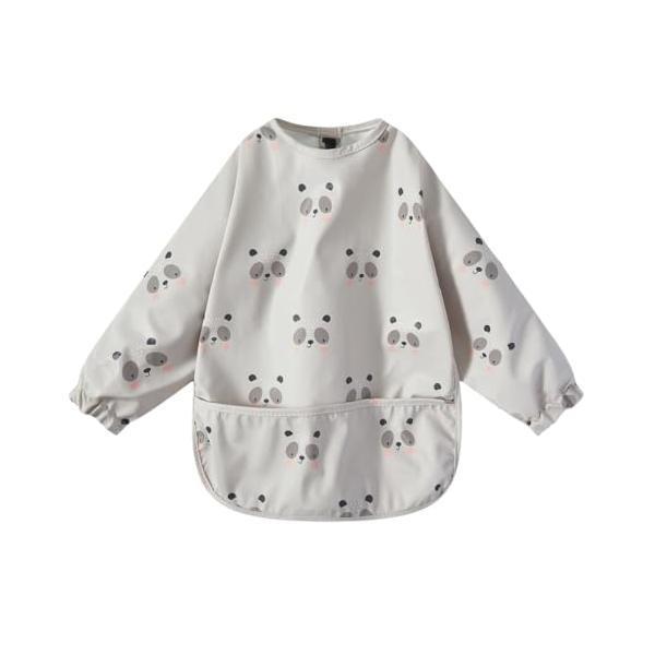 グレーパンダ/M/-・Color:グレーパンダSize:M・子供用お食事エプロンお子様の食べこぼしをしっかりキャッチし、食事の時間をもっと楽しい長袖エプロンです。ポケットに入った食べ物もこぼれ落ちることはありません。お洋服や床が汚れにくく、...