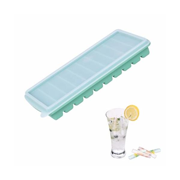 緑色/大/J・Color:緑色・パッケージ内容蓋付き製氷皿、カラー：ブルー、グリーン、グレー、透明色選択可能、サイズ約：24×11.5×3cm、2*2*9.8cmの氷を作ることができます。・高品質素材非常に柔軟性がある食品グレードシリコン製...