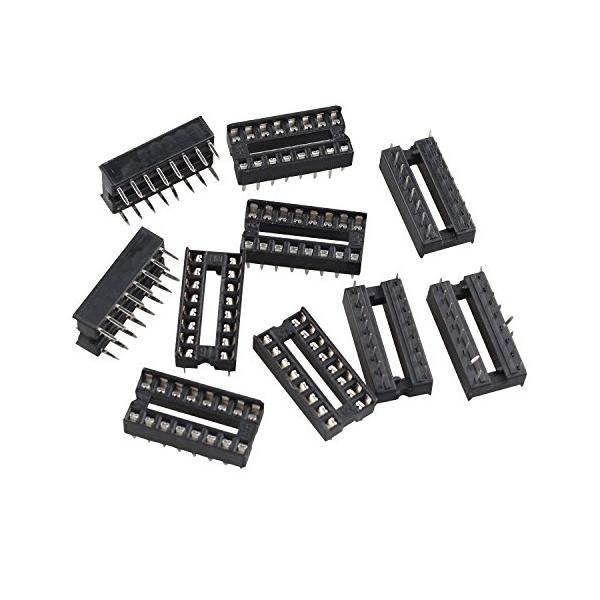 パッケージ個数:10・二重列、平らなまっすぐなピン、はんだタイプ、PCB板のための大きい電子部品・製品名：16ピンDIP / DIL ICソケット・ピンピッチ：2.54mm・寸法：10 x 20.3 x 8mm（L * W * T）