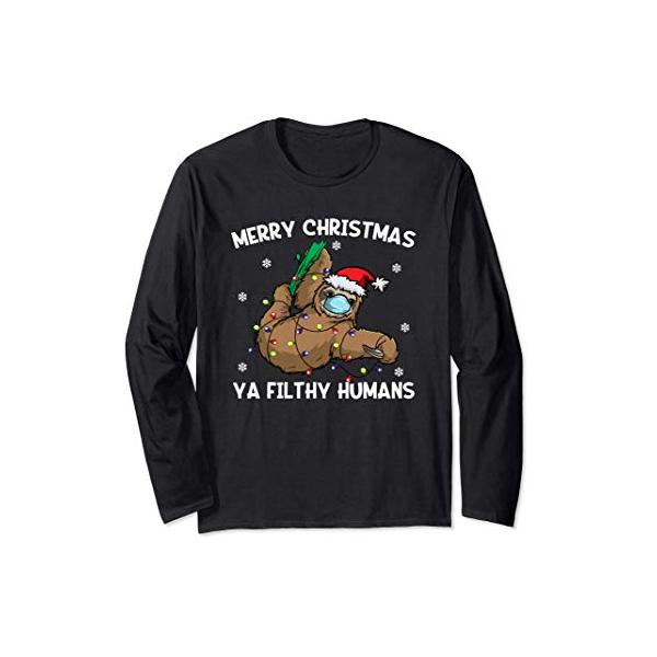 ブラック/S/-・Merry Christmas ya filthy human features a sloth wearing a santa hat and face mask. Makes a funny social distan...