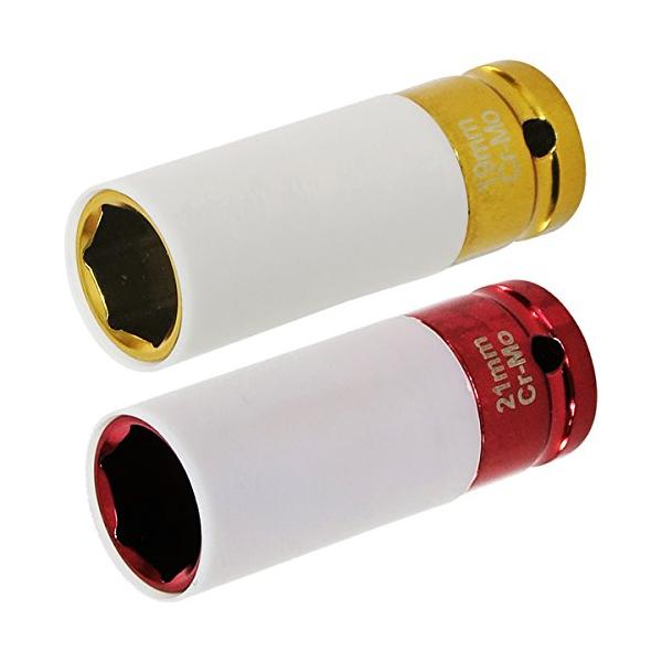 ・ 19mm・21mm SAWS-2P・・Size:19mm・21mm・薄型ディープソケットで、アルミホイール対応。・保護スリーブ付きで、ホイールを傷つけにくい・インパクトレンチ使用可能。・19mmと21mmのセット品です。・19mm…主に...