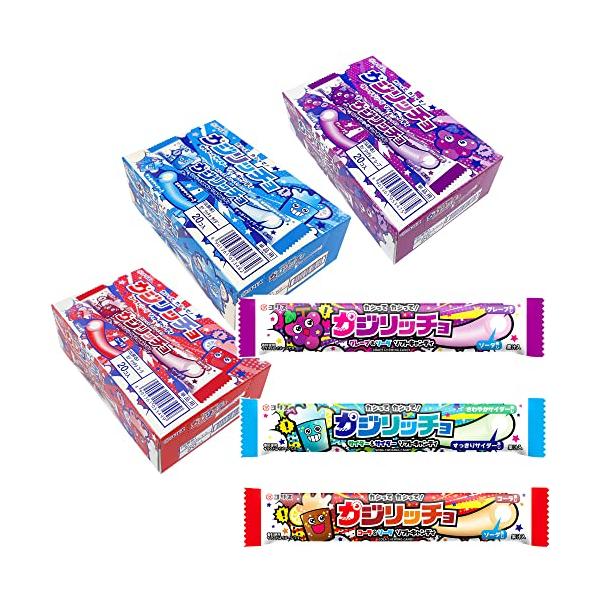 カジリッチョ3種類を各20本詰め合わせました。計60本入り。・フレーバーはグレープ＆ソーダ・サイダー＆サイダー・コーラ＆ソーダの3種類。・２層タイプのソフトキャンディです。