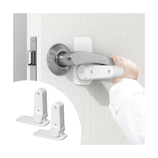 ホワイト2個/-/Z008・Color:ホワイト2個・ドア開け・指を挟む防止ドアノブ用チャイルドロックです。簡単にロックできるので、目を離した隙の脱走や指はさみ、トイレや浴室の侵入など、赤ちゃんや子供、ペットなどを予期せぬ危険から守ります。...