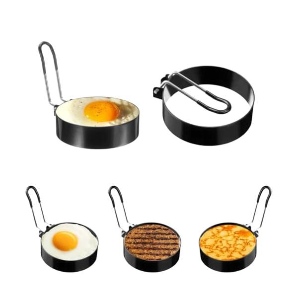 黒/-/-・折り畳み時わずか2.5cmの薄型設計（展開時：27cm×11cm）で、目玉焼き・オムレツ・ハンバーグの成形に最適。家庭用はもちろん、飲食店やパン店の業務用としても活用できる頑丈なステンレス製型枠です。・特殊焦げ付き防止加工を施し...