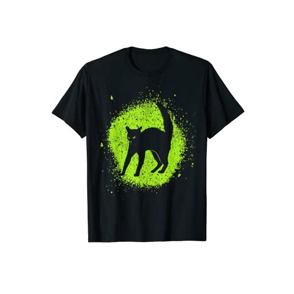 ブラック/S/-・Halloween Black Cat Superstition Scaredy Cats Scary・猫はすべてを良くします今年のハロウィンは、黒猫と緑のペンキが飛び散る背景グラフィックが入ったキュートなアイテムをぜひ手...
