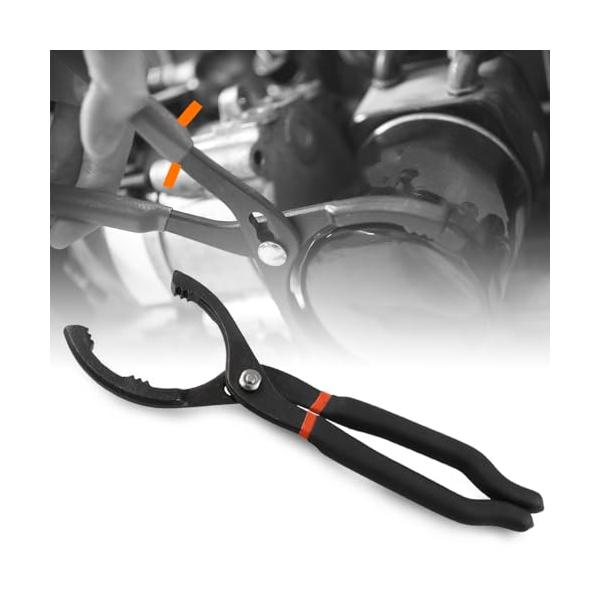 ブラック/プライヤー式/-・パッケージ個数:1・作業が一瞬で終わる- フィルターを上部側面から挟み込むだけで固定することができ、素早い作業が可能なおすすめのオイルフィルターレンチです。力を掛けやすいので外しづらいフィルターも簡単に回せます。...