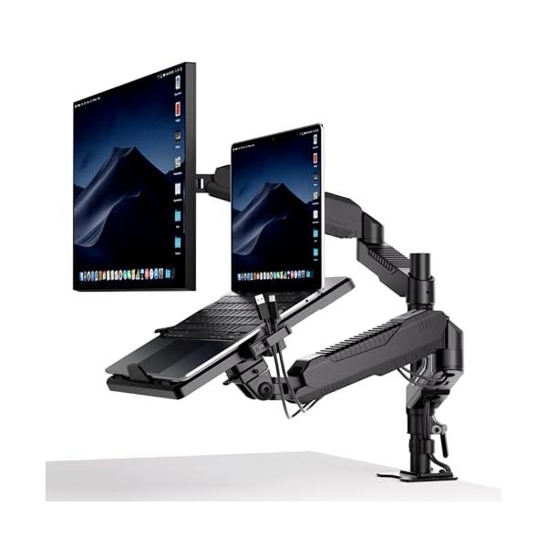 ブラック/-/LBGASSTAND2ARM・パッケージ個数:1・デュアル式・トレイ付きガススプリングアームが二本付きで、15ー27インチのモニターを2台で同時に配置できます。そして、ノートパソコン用のトレイも付属しており、11−17インチの...