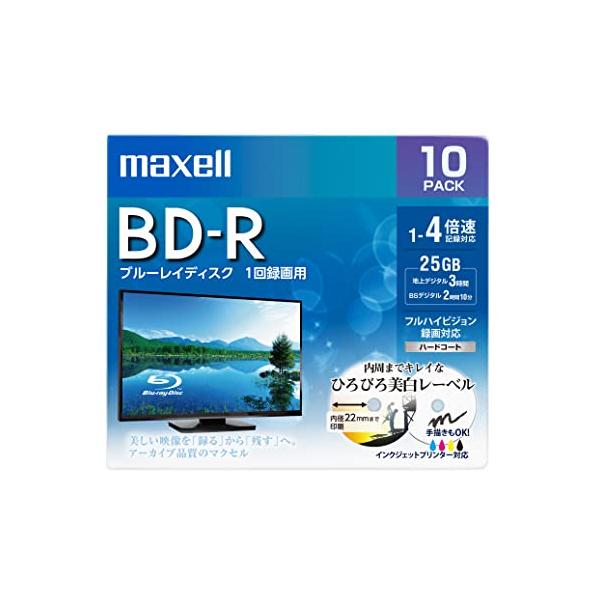 1回録画25GB/10枚入り/BRV25WPE10S・Color:25GBSize:10枚入りStyle:1回録画・パッケージ個数:1・規格：BD-R(br) 録画タイプ：1回録画(br) 記憶容量：25GB（1層）(br) 録画時間：BS...