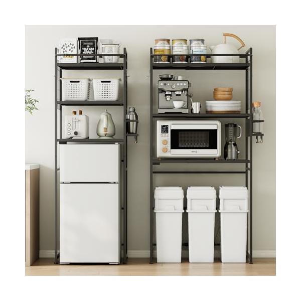 シンプル設計ブラック/幅56-85.5cm伸縮可能×奥行42×高さ170cm/幅56-85.5cm伸縮可能ラック・Color:ブラック・パッケージ個数:1・キッチンラック仕様完了後のサイズ(約):幅56-85.5cm伸縮可能×奥行42×高さ...