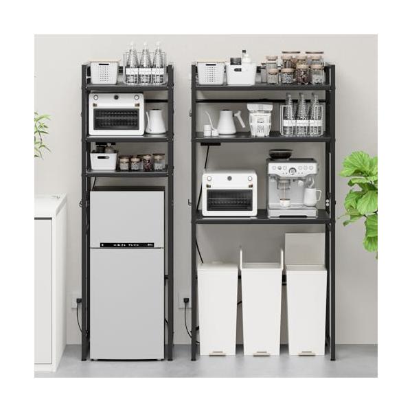 ブラック/W（50-80）*D42*H170cm/SH38・Color:ブラック・横幅50〜80cm伸縮ハイタイプレンジボードヨコが伸縮するので、場所に合わせて幅を変えられる。無段階調整でラックの下はゴミ箱、小型冷蔵庫、小型洗濯機など置いた...