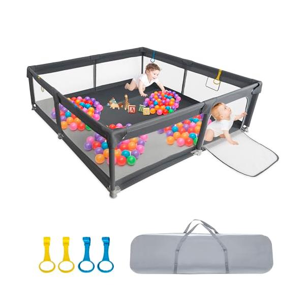 ベビーサークルダークグレー/XXL：200x200cm/-・Size:XXL：200x200cm・超大型ベビーサークルサイズ：200*200*66 cm、色：ダークグレー、本体材料：エコオックスフォード布＋合金鋼管＋ABSコネクタ、製品重量...