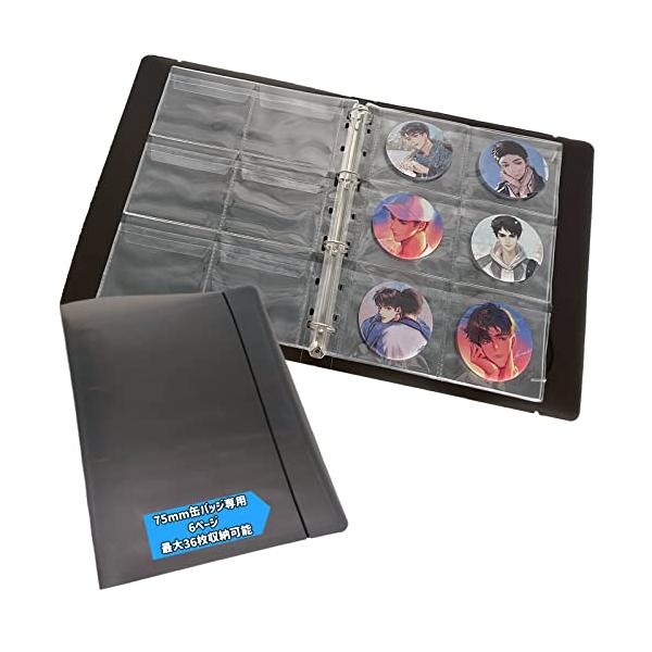 ブラック/縦31cm×横24.5cm×厚さ3cm/-・Color:ブラック・商品仕様固定バンド付きバインダー×1枚、75mm缶バッジ収納ファイル×6ページです。1ページあたり6ポケットがあります。バインダーサイズ：縦31cm×横24.5cm...
