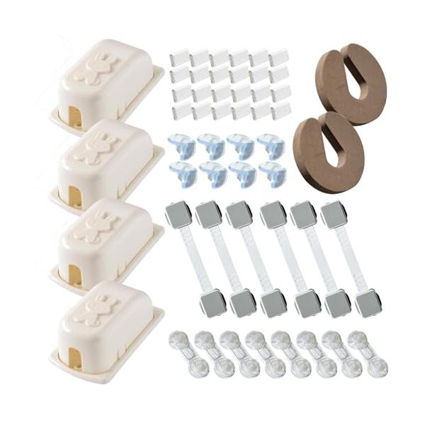 ホワイト/セーフティグッズ＋コンセントカバー4個セット/baby-safe48・Size:セーフティグッズ＋コンセントカバー4個セット・家の中の危険から赤ちゃんを守るオールインワンセット ベビーセーフティセットは引き出しストッパー×6、コー...