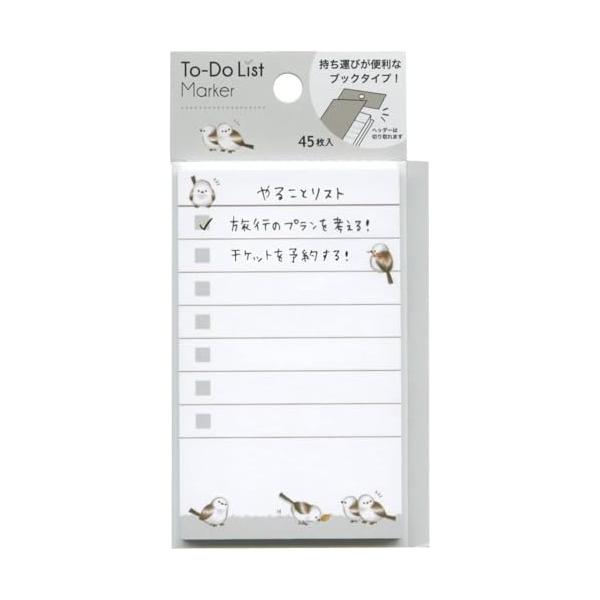 シマエナガ/-/MW-TD-MMA・Color:シマエナガ・かわいい動物たちのイラストをデザインしたTo-Doリスト 付箋・内容：1柄×45枚・パッケージサイズ：H137×W76×D6mm・本体サイズ：H100×W60mm