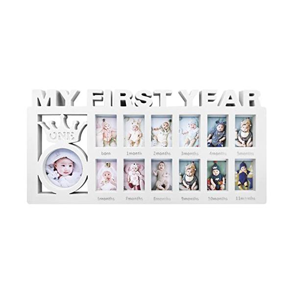 おしゃれ壁掛けホワイト/-/-・Color:ホワイト・13枚フレームで思い出を全て収納 RIMINAベビーフォトフレームは12枚収納のフォトフレームには無い、生まれた瞬間の写真(born)のフレームを増やした13枚収納のベビーフォトフレーム...
