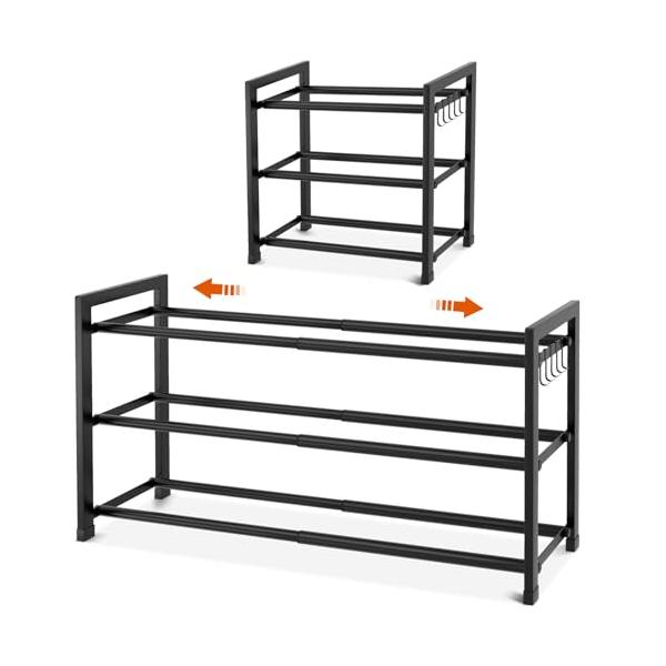 ブラック/3 Tier/シューラック-005・Size:3 TierColor:ブラック・伸縮式設計：幅を47cm〜83.5cmの間で簡単に調節し、どんなスペースにも合わせられます。狭い玄関、クローゼット、寮のお部屋へのに理想的です。この伸...