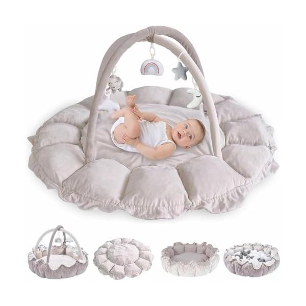 グレー/-/-・Color:グレー・??5in1ベビージム：5in1ベビー用遊具で多用途性と機能性の完璧な組み合わせを体験してください。この総合的なベビーアクティビティセンターは、ベビージム、書斎、プレイマット、ボールプレイエリア、安全なプ...