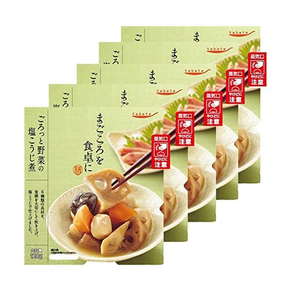 FlavorName:ごろっと野菜の塩こうじ煮 120g×5個・原材料：こんにゃく（韓国製造）、加工れんこん、さといも、にんじん、ごぼう、しいたけ水煮、しょうゆ、米発酵調味料、砂糖、ぶどう糖果糖液糖、塩こうじ、チキンエキス、かつお節エキス、...