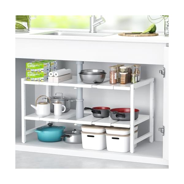 ホワイト/約横幅40〜70〜×奥行35×高さ40cm/DW-SCJ-SH45・Color:ホワイト・??シ１ンク下収納伸縮ラック仕様本体サイズ横幅40〜70cm×奥行き35cm×高さ40cm（7段階調節）耐荷重量：最小幅40cm各段約20k...