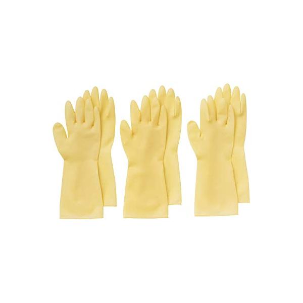イエロー/M/82577136・Size:M・パッケージ個数:1・素材:材料:表:天然ゴム 裏:綿(植毛)・左右兼用・サイズ:M・6枚入・無着色の天然ゴムを使用した、柔らかく手になじむ手袋です。左右どちらの手にも使用できます。片方だけ汚破損...