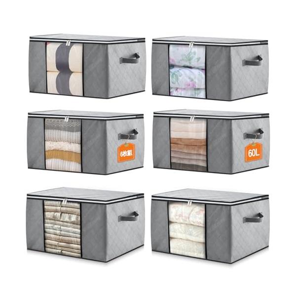 モダングレー/60L/SND606・Color:グレーSize:60L・パッケージ個数:1・商品仕様：6個、60L、約幅55×奥行35×高さ31.5cm、この高さはクローゼットの棚にぴったりです、グレー、枕2個もしくはブランケット3枚、衣服...