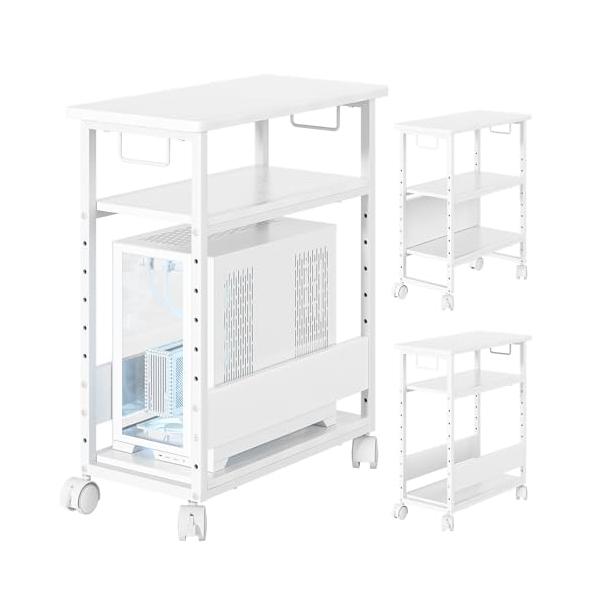 ホワイト/-/-・Color:ホワイト・高さ調節に対応した可動棚付き：パソコンワゴンの中棚が可動で、用途に合わせて5cm間隔で9階段高さを調整可能です。収納物に合わせて高さ調節できるので、スッキリ収納することができます。収納空間を絶対無駄に...