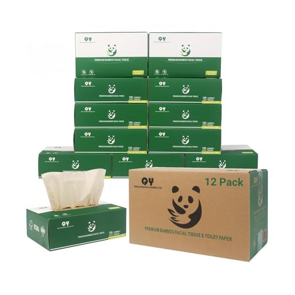 ブラウン/12 count (Pack of 1)/QY-0714・まとめ買い12枚入り当社の竹製フェイシャルティッシュ12パックボックスには、1パック135枚と合計1620枚が入っています。 各ティッシュのサイズは173 x 190mm、...