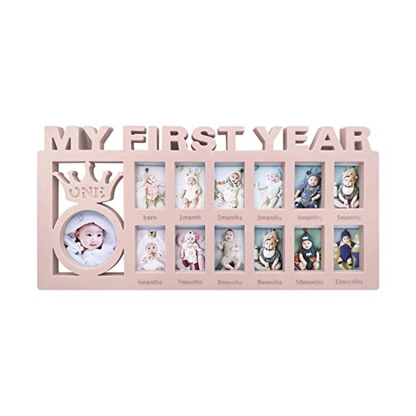 おしゃれ壁掛けパステルピンク/-/-・Color:パステルピンク・13枚フレームで思い出を全て収納 RIMINAベビーフォトフレームは12枚収納のフォトフレームには無い、生まれた瞬間の写真(born)のフレームを増やした13枚収納のベビーフ...