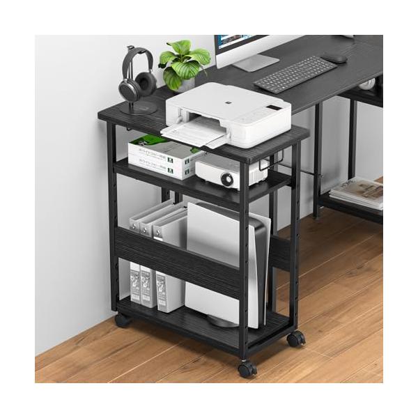 プリンター台ブラック/（約）幅６０×奥行３０×高さ７０cm/LQ-DYJ-S-2C・Color:ブラック・商品仕様（約）幅６０×奥行３０×高さ７０cmの多機能収納デスクです。上は小型プリンターを置く台です。ワゴンの中板は5cmずつ9段階調整...