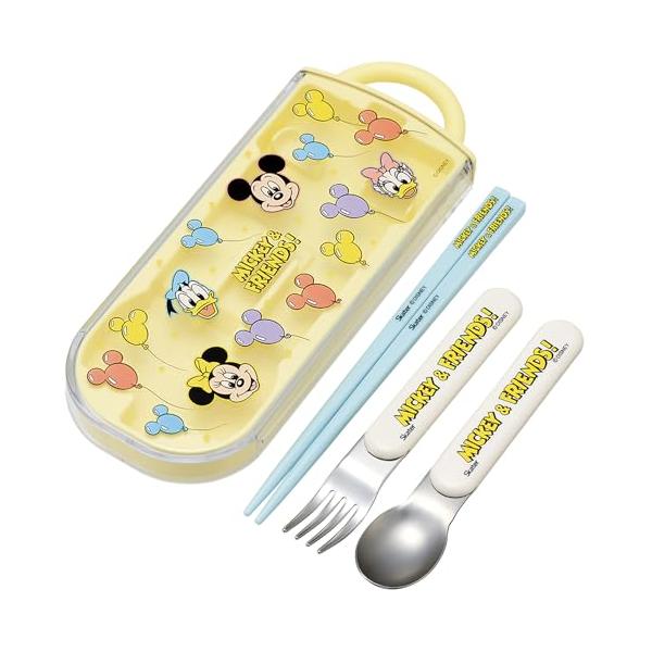 カジュアルミッキー/-/TACC2AG68948・Color:ミッキーPatternName:トリオセット・パッケージ個数:1・サイズ：横19.8×縦7.6×高1.7、箸：16.5、スプーン・フォーク：13cm・材質：フタ・箸：AS樹脂、本...