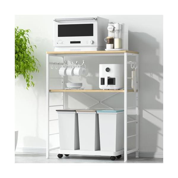 オープンシェルフナチュラル/-/100高さゴミ箱上ラック・Color:ナチュラル・パッケージ個数:1・??キッチンラック仕様完了後のサイズ(約):幅80×奥行40×高さ100cm(アジャスター含む)；本体重量(約)：9.7kg；全体耐荷重(...