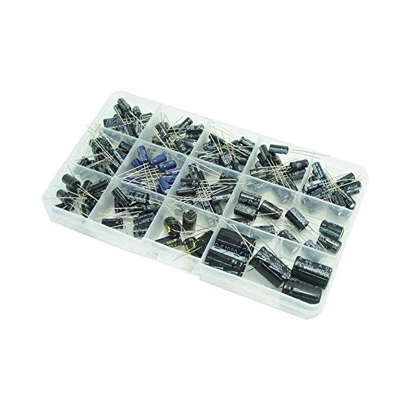 1.「カラー」：黒い 「誘電体」： アルミニウム 「製品の内容」：13種規格、200個が付属しています。・2.「規格」:容量範囲:0.47uf?1000uf 電圧範囲:25-50V 「周波数」:低周波数・3.「製品の特徴」: 電源回路内では...