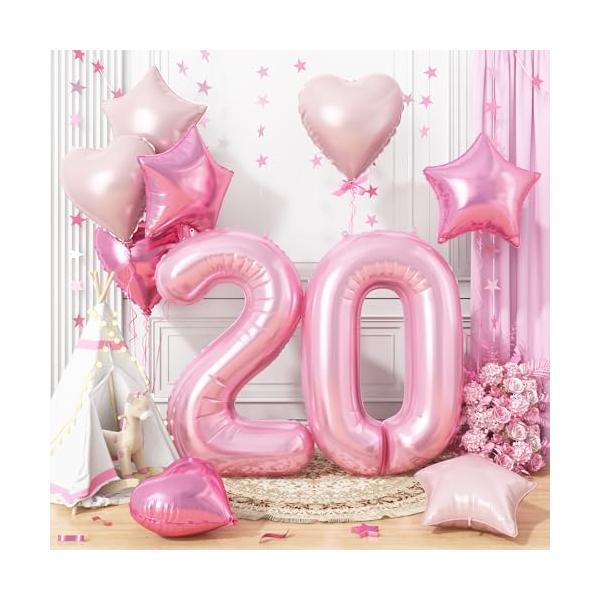 ピンク/20/-・Color:ピンクSize:20・今年の誕生日のお祝いに：お誕生日や記念日などのパーティーにぴったりなバルーンセットで。写真におさめれば存在感抜群のビックナンバー、そしてハート型と星形のアルミ風船が空間を華やかに飾り、特別...