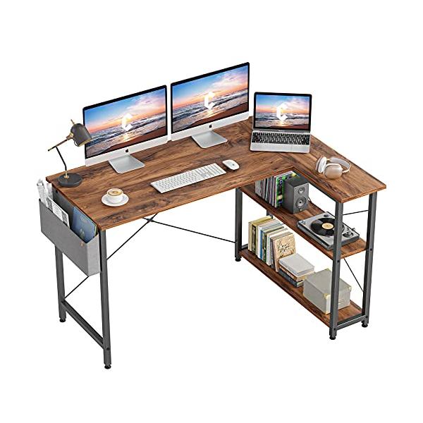 ディープブラウン/120cm/-・Size:120cmColor:ディープブラウン・商品仕様省スペースのためにラック付きのl字デスク。本体サイズ：幅100×奥行70×高さ73CM 本体重さ：約14.5KG お客様て品です・ラック付きデスク足...