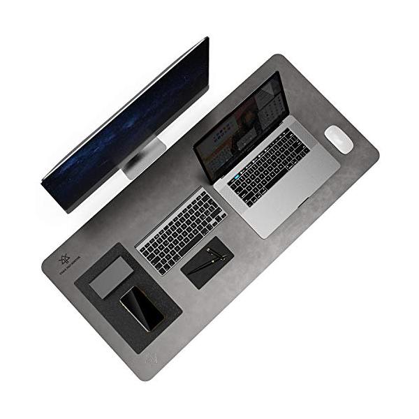 グレー/90 x 43 cm/-・Color:グレーSize:90 x 43 cm・パッケージ個数:1・高品質レザーデザイン：丈夫なPUレザーでできており、かすり傷、染み、水滴、熱、擦り傷からデスクを保護します。デスクに敷けば、オフィスにモ...