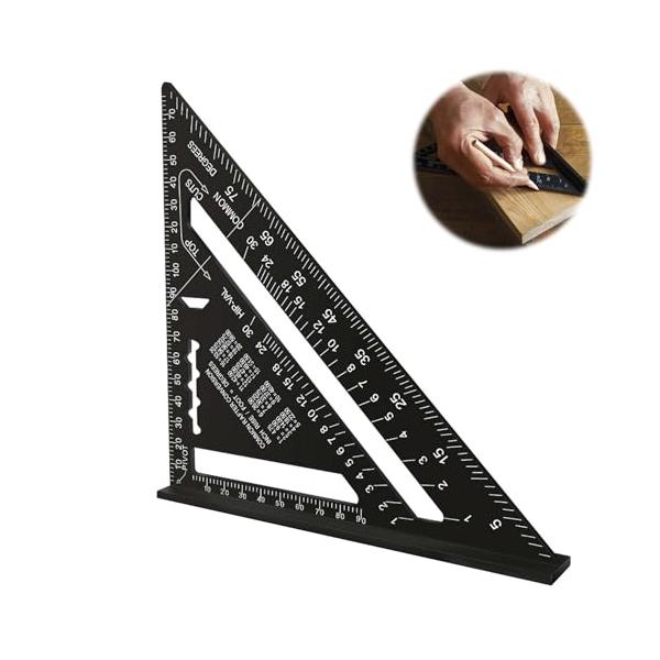 ブラック/-/-・三角定規 サイズ：18.5*18.5cm；厚み:4mm。木工 丸鋸定規ユニークなデザイン、木工職人の基本的な測定ツールとして使用できるよう独自に設計されています。三角定規の前面にあるクイックチェンジテーブルは、角度を測った...