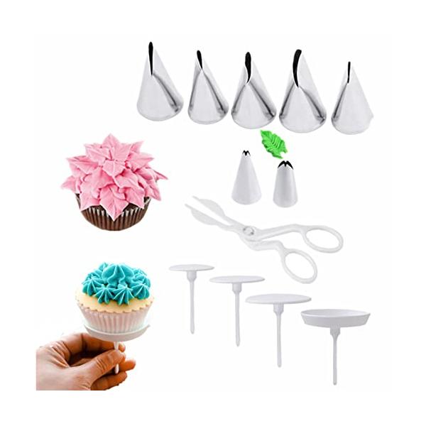 ステンレス/-/001・パッケージ絞り口金*7個、フラワーネイル*4個、ハサミ*1個。詳しいサイズは写真をご参考にしてください。・材質高品質の食品グレードのステンレス鋼で作られており、表面は滑らかで、硬度が高く、強度が高く、耐食性があり、錆...