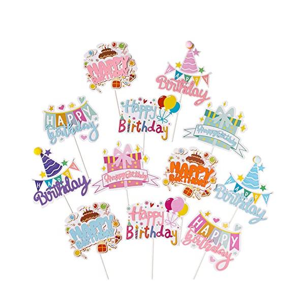 パステル/-/-・材質：紙。 　数量：10枚セット・10種異なるパータン、ランダムに発送します（画像と異なる場合もあります）。・happy birthdayケーキトッパー、可愛いのデザイン、ケーキを簡単に綺麗に装飾します。・挿すだけで誕生日...