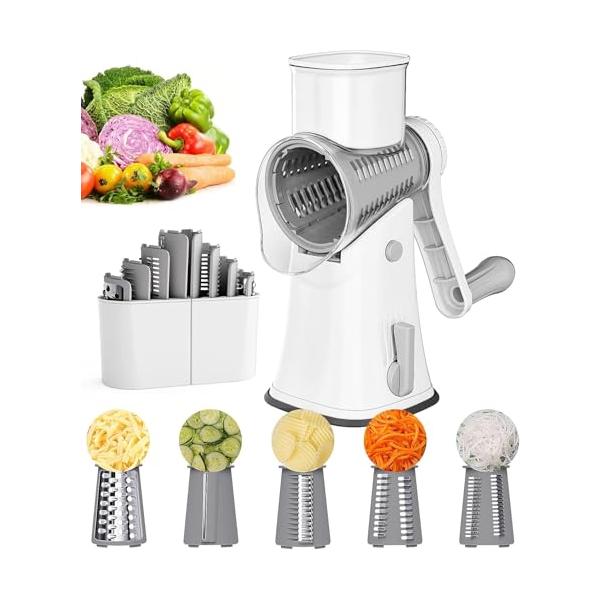 コンパクトホワイト/-/DA75・Color:ホワイト・手を解放： チーズを簡単に素早く削ったり、フルーツや野菜を均等に千切りにして、カリフライ、サラダ、パスタなどを数秒で作ることができます。このチーズスライサーで夕食の準備時間を大幅に節約...