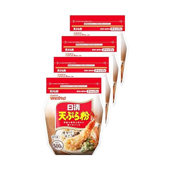 天ぷら粉-/500g×4袋/-・Style:天ぷら粉Size:500g×4袋・100g当たり エネルギー356kcal、たんぱく質8.3g、脂質1.6g、炭水化物77.2g、食塩相当量0.50g