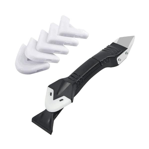 パッケージ個数:1・パッケージ内容コーキングカッター1個、取替ヘッド5個サイズ：コーキングカッター：18.5cmX4cm。・材料高品質の金属およびプラスチック材料、丈夫で頑丈、耐摩耗性と耐久性があり。ステンレス鋼のスクレーパーは頑固な古い接...