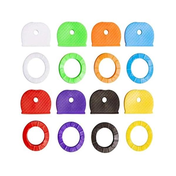 1.素材：PVC・2.カラー： 2スタイル、8色、16個・3.外形寸法：半円形約2.6cm、円形約2.4cm・4.マルチカラー： 似たような鍵を色別に分けて整理することで、より早く識別することができます。・5.合わせやすく：鍵への取り付け、...