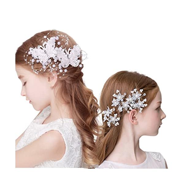 Bセットホワイト/-/HH-KOHA2-0020・Style:Bセット・子供のヘアアクセサリー5点セット・色んな髪形にもぴったり。フェイクパールが華やかで女性らしい印象も与えてくれます。立体感のあるデザインでかわいいヘアアクセサリーです。・...