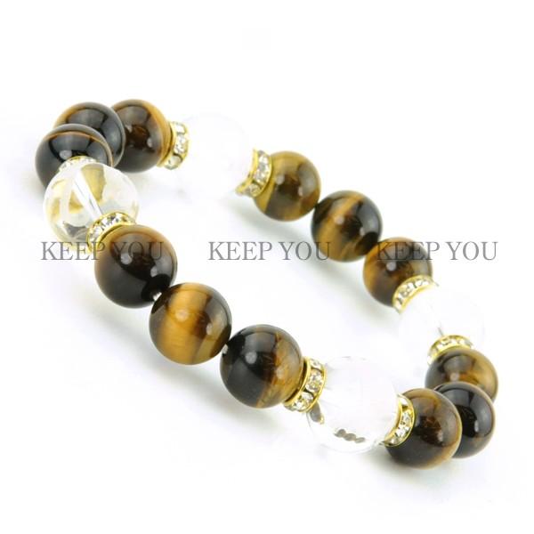 ★天然石ブレスレット   【サイズ】ストーン：約12mm 四神獣が彫られた石は約14mm玉 ロンデル：8mm 内円周約18cm 【個数】１個【仕様】ポリウレタンゴムで結束されています。収縮させて装着します。  【素材】タイガーアイ、水晶  ...