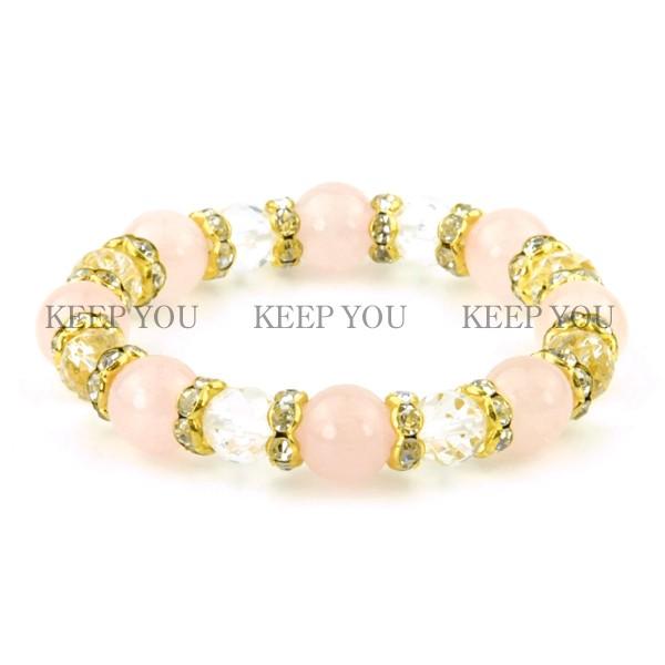 ★  天然石ブレスレット   【サイズ】ストーン：約10mm玉 ロンデル、ビーズ：8mm 内円周約14.5cm  【個数】１個【仕様】ポリウレタンゴムで結束されています。収縮させて装着します。  【素材】ローズクォーツ         ロン...