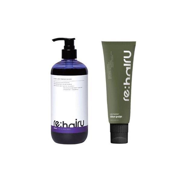 商品名：カラー シャンプー パープル + カラートリートメント オリーブグレージュ容量：シャンプー 500mlトリートメント 150mlブランド：リハイル / re:hairu備考：［ご使用上の注意］・頭皮に傷、はれもの、湿疹など、異常のあ...