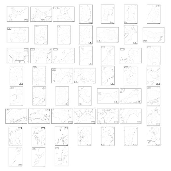 北海道から沖縄までの47の都道府県の白地図（各1種、計47枚）＜サイズ＞2種類の大きさからお選びいただけます。・A1サイズ（広げた新聞紙より少し大きい）：594mm×841mm・A2サイズ（A1サイズの半分の大きさ）：420mm×594mm...